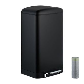 Relaxdays Poubelle de cuisine, 30 litres, empêche les traces de doigts, seau intérieur amovible, noire - Relaxdays