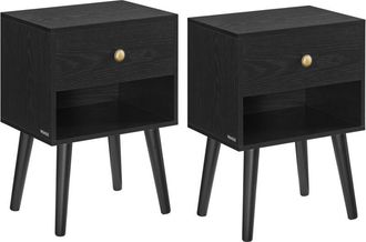 Vasagle Tables de Chevet, Lot de 2, avec Tiroir et Compartiment Ouvert, Pieds en Bois, Noir Bois&eacute;