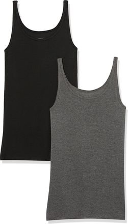 Amazon Essentials Damen Schmal geschnittenes Tanktop mit dünnem Trägern, 2er-Pack, Dunkelgrau Meliert/Schwarz, XXL