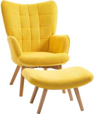 HOMCOM Ohrensessel mit Hocker Sessel Loungesessel mit Cord-Optik, Modern Relaxsessel, Armlehnensessel Lesesessel für Wohnzimmer, Schlafzimmer, Gelb