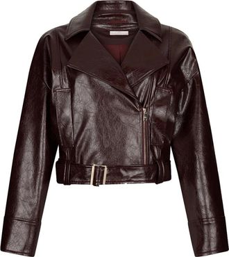 Liu Jo Femme, Vestes, Brun, Taille: 42 FR Veste de Motard en Cuir Bordeaux