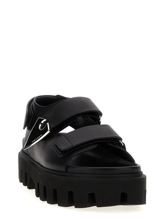 Alexander McQueen Womens Black Calf Leather Bos Taurus Flat Sandals