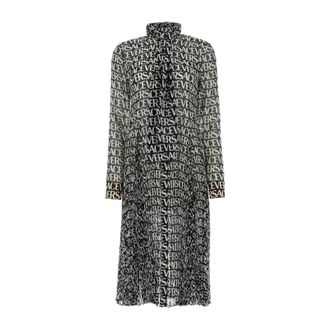 Versace Bedrucktes Cr&ecirc;pe-Hemd-Kleid - - Dresses - Damen - Schwarzk - S