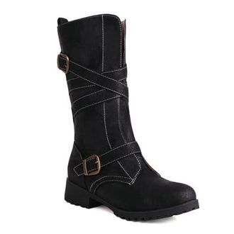 Generic Bottes d&eacute;quitation mi-mollet &agrave; bout rond et talon bloc pour femme, Noir, 39.5 EU