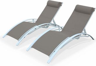Sweeek 2er-Set Sonnenliegen aus Aluminium mehrfach verstellbar Wei&szlig; / Taupe