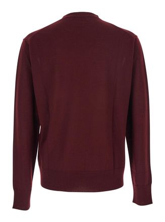 Vivienne Westwood Mens Bordeaux Crew Neck Sweater With Orb Logo Virgin Wool Tops Top