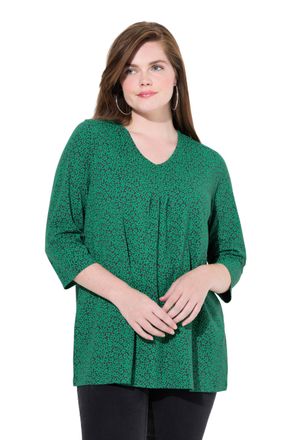 Ulla Popken Damen große Größen Übergrößen Plus Size Shirt, Blüten, A-Linie, V-Ausschnitt, 3/4-Arm asphaltgrau 50+ 835685110-50+