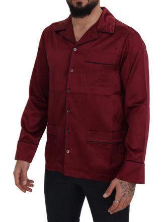 Dolce & Gabbana Mens Red Silk Lounge Top Pajama Sleepwear Shirt