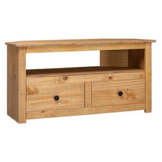 Les Tendances Meuble TV 2 tiroirs pin massif fonc&eacute; Urda 93cm
