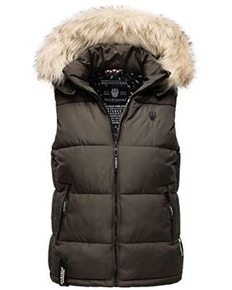 Marikoo Veste dhiver pour femme avec capuche et col en fourrure B896, anthracite, S