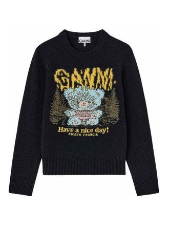 Ganni Pull Col Rond - Noir