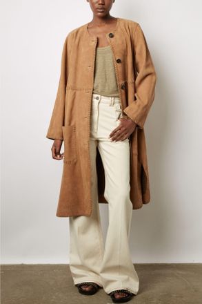 Gerard Darel Manteau long en cuir velours - JOHN - Camel