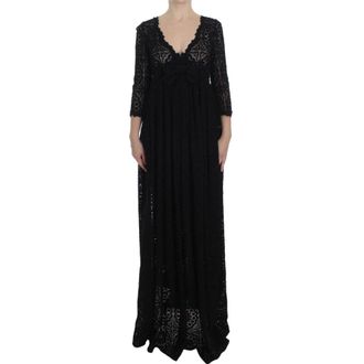 Dolce & Gabbana Langes Maxikleid mit Dreiviertel&auml;rmeln - - Dresses - Damen - Schwarzk - S