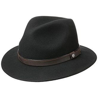 Lierys Chapeau en Feutre de Laine Sargent Femme/Homme - pour Homme Femme Pluie avec Bandeau Cuir Hiver Automne-Hiver - L (58-59 cm) Noir