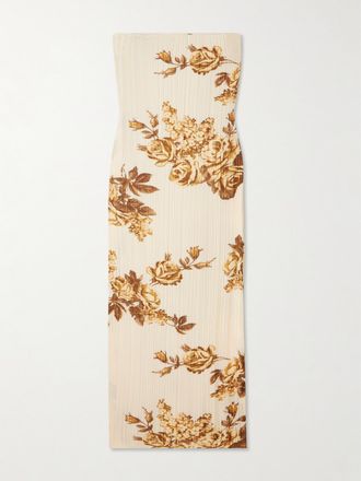 Magda Butrym Tr&auml;gerloses Midikleid Aus Plissiertem Cr&ecirc;pe Mit Blumenprint - Creme