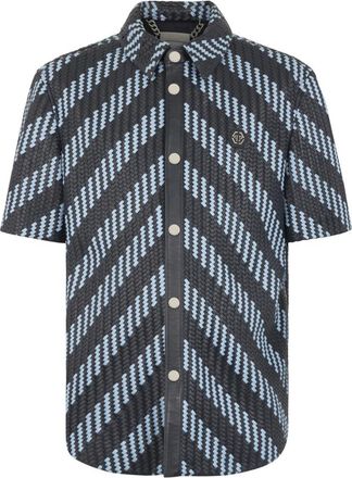 Philipp Plein Kurz&auml;rmliges Hemd aus geflochtenem Leder - - Shirts - Herren - Blau - L