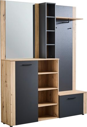 MID.YOU Mid.you Garderobe, Anthrazit, Eiche Artisan, Glas, Holzwerkstoff, 4-teilig, 150x190x32 cm, Garderobe, Garderoben-Sets & Serien, Garderoben-Sets