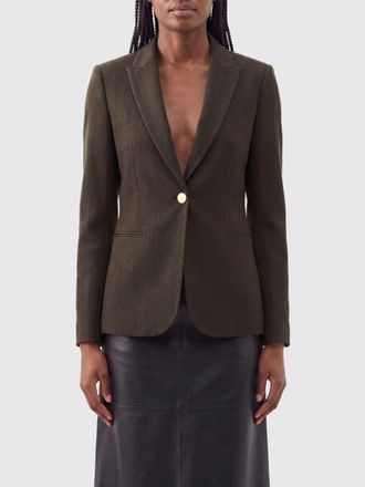 Alberta Ferretti Blazer court droit en laine vierge m&eacute;lang&eacute;e &agrave; revers en pointe