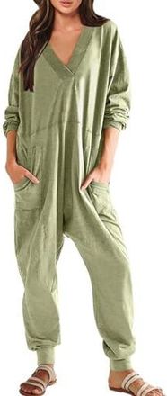 Generic Body pour femme &agrave; manches longues - Combinaisons pour femmes sans capuche - Combinaison ample &agrave; col en V surdimensionn&eacute;e - Combinaison ample surdimens