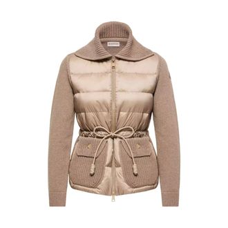 Moncler Femme, Pulls, Brun, Taille: 40 FR Cardigan matelass&eacute; &agrave; cordon de serrage &agrave; la taille