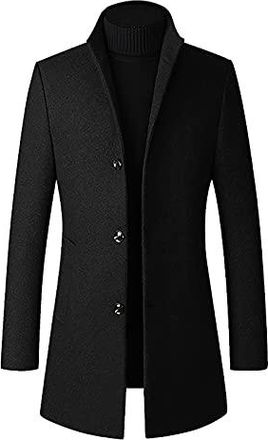FNKDOR Manteau Homme Hiver Mi-Long Trench Coat en Laine Chaud Veste Slim Pardessus Parka Couleur Unie Coupe Vent Mode Classique (A Black, XXXL)