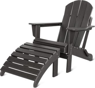 Normani Original Adirondack Gartenstuhl inklusive Fu&szlig;st&uuml;tze - Faltbarer gem&uuml;tliche Gartenliege in Holzoptik - Zusammenklappbarer Terassenstuhl Balkonstuhl Far