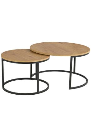 home24 Couchtischset, Eiche, Metall, Holzwerkstoff, 2-teilig, rund, C-Form, rund, 60-80x42-45x60-80 cm, Wohnzimmer, Wohnzimmertische, Couchtische, Couchtisch
