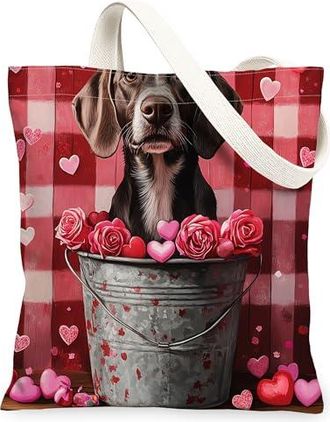 Generic Sac fourre-tout en toile &agrave; poil court allemand pour faire du shopping 33 x 38,1 cm, sac &agrave; bandouli&egrave;re r&eacute;utilisable pour femme, peinture danimaux domes