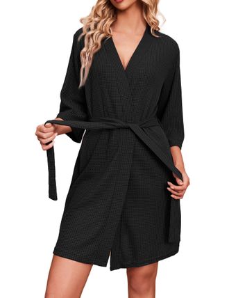 Ekouaer Morgenmantel Damen Kimono Hochzeit Dressing Gown Elegant Badem&auml;ntel Frau Negligee Sommer Gro&szlig;e Gr&ouml;&szlig;e Schwarz XXL