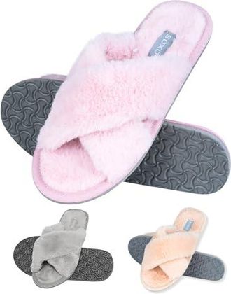 Soxo Chaussons Femme En Peluche Claquettes Ete Confort Pantoufles Invité Chausson 37/38 Rose