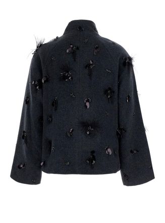 SIMKHAI Sequin-Appliqu&eacute; Wool Blend Coat - Gray