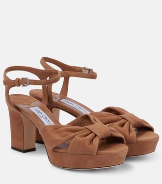 Jimmy Choo London Plateausandalen Heloise 80 aus Veloursleder
