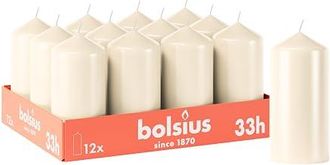 Bolsius Bolsius Glatte Stumpenkerzen - Elfenbein - 12 Stück - 12 x 6 cm - Dekorative Haushaltkerzen - Brenndauer 33 Stunden - Unparfümierte - Enthält Natürlic
