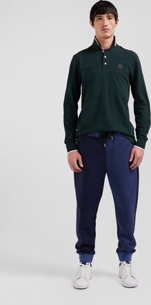 Eden Park Polo Manches Longues En Piqu&eacute; Coton Vert D&eacute;tails Tricolores Coupe Regular
