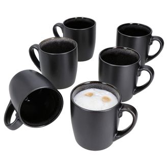 MamboCat Reactive Glaze Grey Black 6er Set Kaffeebecher mit Henkel I Latte-Macchiato-Tassen & Becher I Cappucinotassen aussen mit schwarzer Kupferoptik I Teebe
