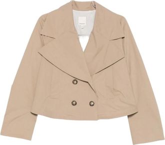 Emporio Armani Femme, Vestes, Beige, Taille: 46 FR Eagle Club Poplin Double-Breasted Blouson