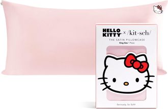 Kitsch Kissenbezug aus Satin mit Hello Kitty-Motiv, Rei&szlig;verschluss, gut f&uuml;r Haare, weicher als Seide, k&uuml;hlend, maschinenwaschbar, knitterfrei, Kingsize, 48 x