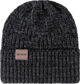 Knit Factory Bonnet Sally - Bonnet Femme et Homme - Beanie Hiver - Bonnet Chaud - Bonnet tricot&eacute; - Grosses Mailles - Anthracite/Noir - One Size - 30% Laine, 70% Ac