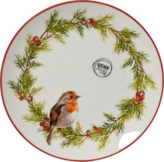 Kaemingk Frühstücksteller 19,5cm Porzellan 1 Stück - Teller mit Vogel Motiv - Weihnachtsgeschirr Weihnachtsteller - Geschirr für Weihnachten - Frühstücksgeschi