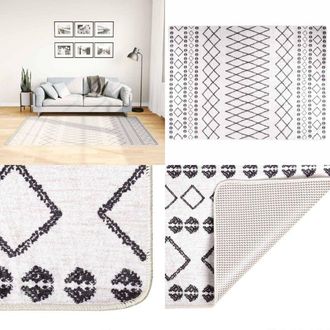 vidaXL Teppich Waschbar Schwarz und Wei&szlig; 120x180 cm Rutschfest - Samt Teppich - Wohnzimmer Teppich - Flur Teppich - Schlafzimmer Teppich - Digital Bedruckt
