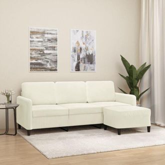 vidaXL Vidaxl - Canap&eacute; &agrave; 3 places avec repose-pieds Cr&egrave;me 180 cm Velours