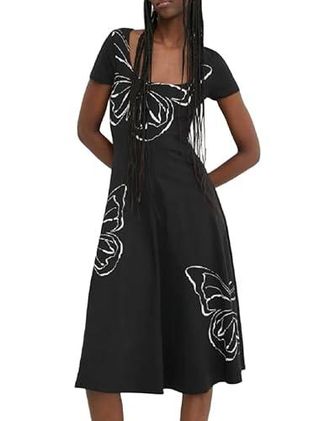 Desigual Robe en Tricot &agrave; Manches Courtes pour Femme, Noir, X-Large
