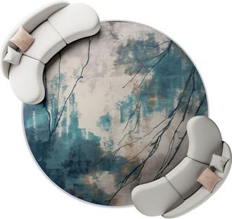 Generic Gris-Bleu Tapis de Salon Rond 150 cm, Abstrait R&eacute;tro Lignes Tapis Chambre Antid&eacute;rapant Lavable, Ne Perd Pas Ses Poils Moelleux Moquette pour Chambre d
