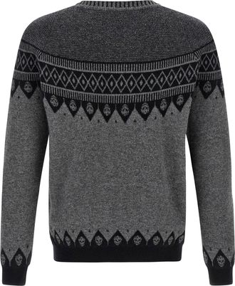 Alexander McQueen Skull Jacquard Wool Sweater - Charcoal