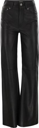 Dondup Femme, Pantalons, Noir, Taille: 36 FR Pantalon Large Taille Haute en Similicuir