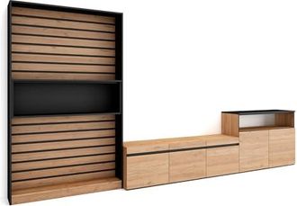 Skraut Home | Wohnwand Wohnzimmer | Wohnzimmerm&ouml;bel, M&ouml;belset | 360x186x35cm | F&uuml;r TV-Ger&auml;te bis zu 65 | Wohnzimmer M&ouml;bel | Moderner Stil | Eiche Schwarz