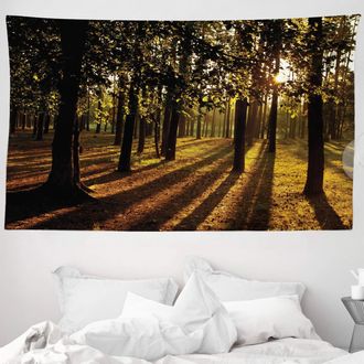 Abakuhaus Land Wandteppich und Tagesdecke, Sommer Wald Baum aus Weiches Mikrofaser Stoff Waschbar ohne Verblassen Digitaldruck, 230 x 140 cm, Braun Orange