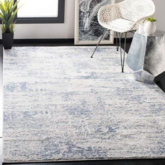 Safavieh Modern Teppich für Wohnzimmer, Esszimmer, Schlafzimmer - Amelia Collection, Kurzer Flor, Elfenbein und Blau, 91 X 152 cm