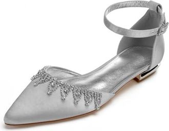 Generic Satin Chaussures De Mariage Mari&eacute;e Bout Pointu &Eacute;t&eacute; Plates Mariage Soir&eacute;e Chaussures Femmes 2Cm,Argent,41 EU