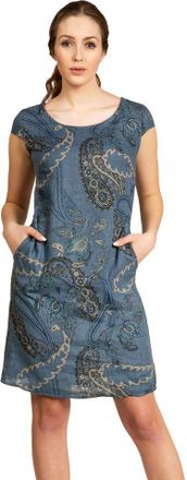 CASPAR Fashion Sommerkleid SKL022 Damen Sommer Leinenkleid mit Paisley Print bis Gr&ouml;&szlig;e 50 Luftig leicht, figurumspielende Form, mit seitlichem Jersey-Einsatz